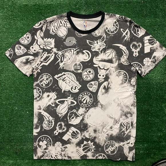 NBA | Shirts | Vintage Y2k Nba Logo Shirt All Over Print Aop Drill Tee ...
